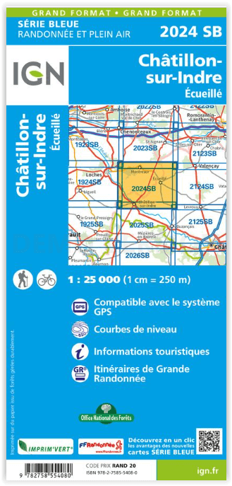 Wandelkaart 2024 SB Châtillon-sur-Indre - Ecueillé - IGN